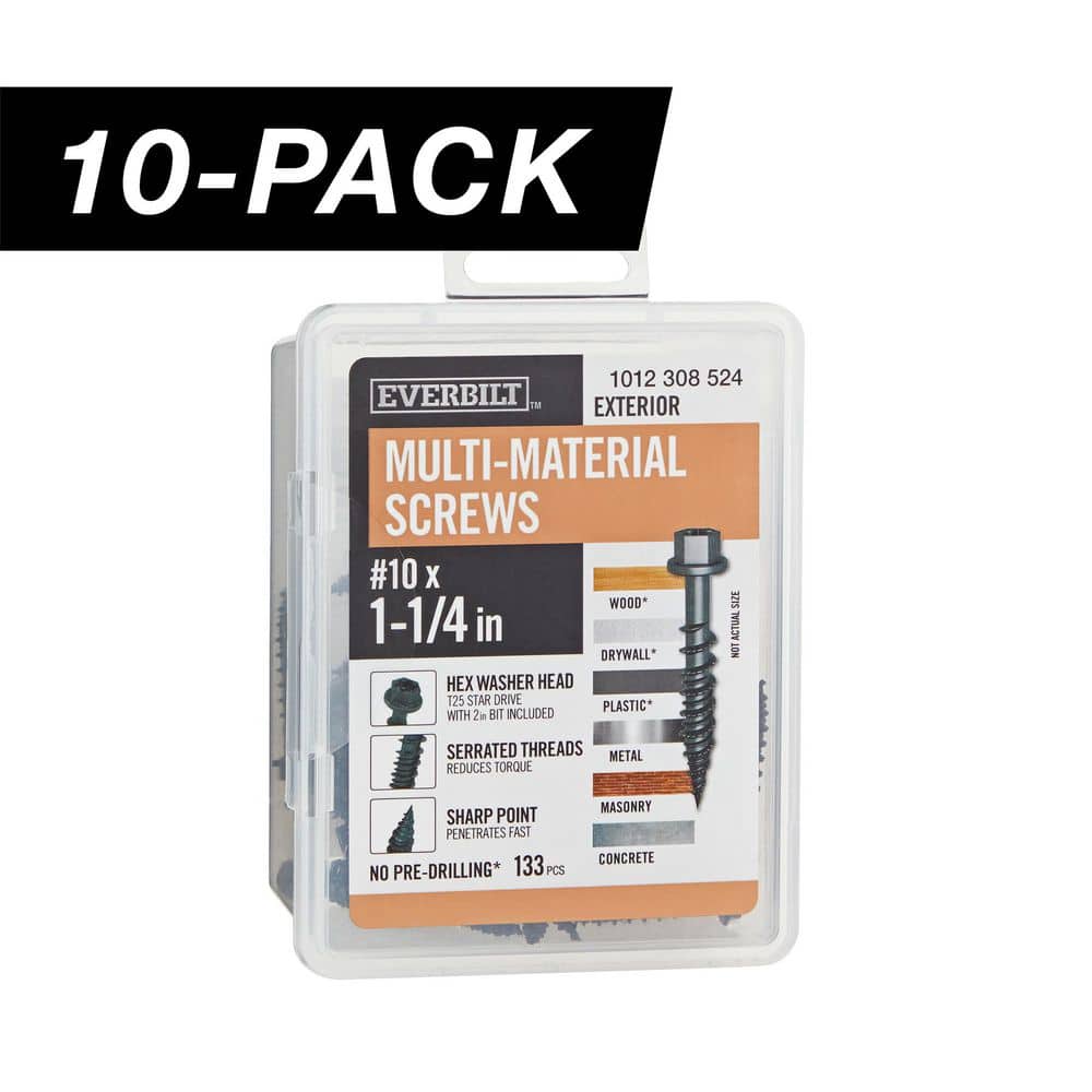 Everbilt 10-Pack #10 x 1-1/4 in. Black 6-Lobe Drive Exterior Washer Hex ...