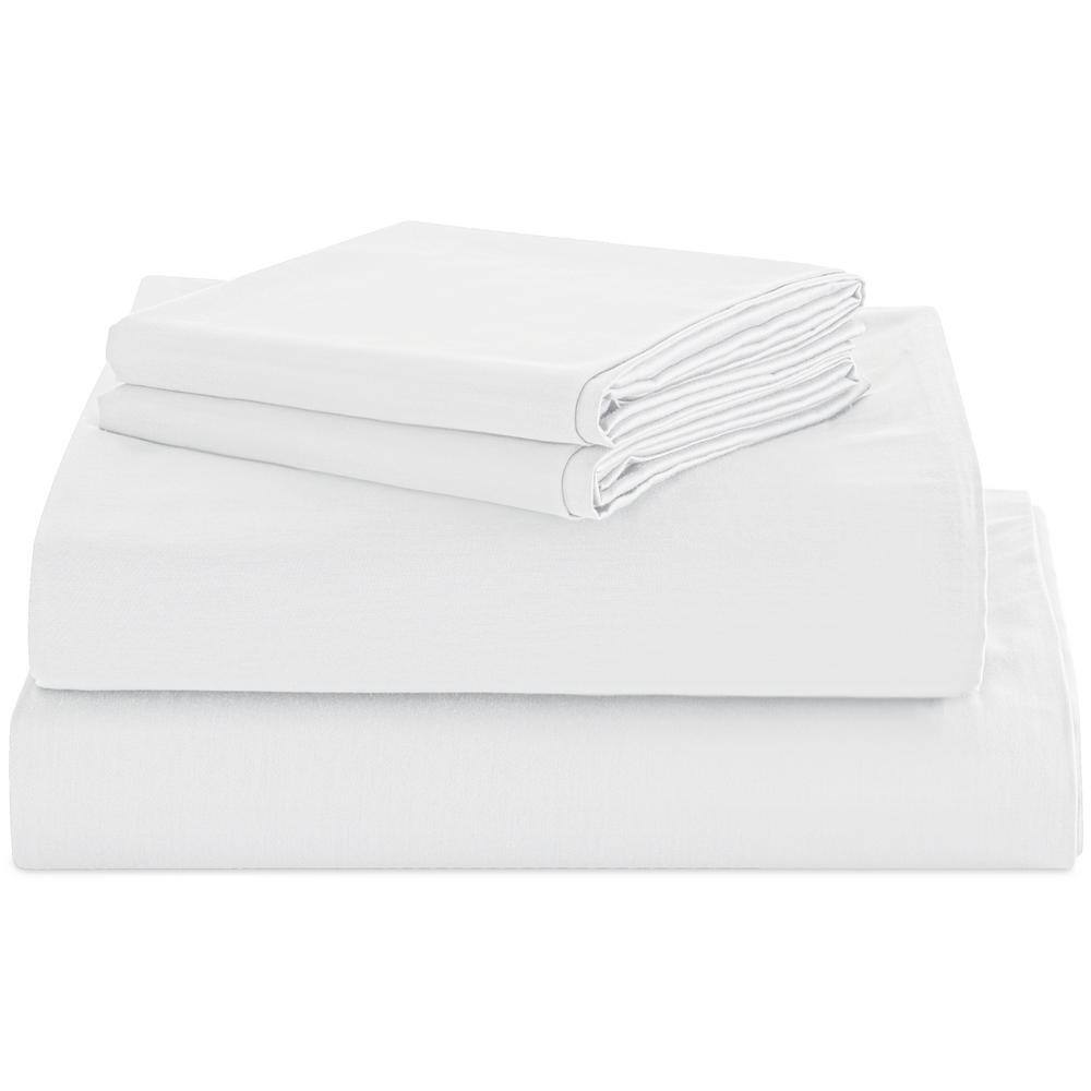 SUBRTEX 4-Piece White Solid Polyester King Sheet Set, Ultra-soft and ...