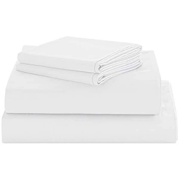 SUBRTEX 4-Piece White Solid Polyester King Sheet Set, Ultra-soft and ...