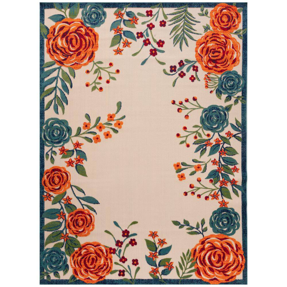 Nourison Aloha Ivory Multicolor 8 ft. x 11 ft. Floral Contemporary ...