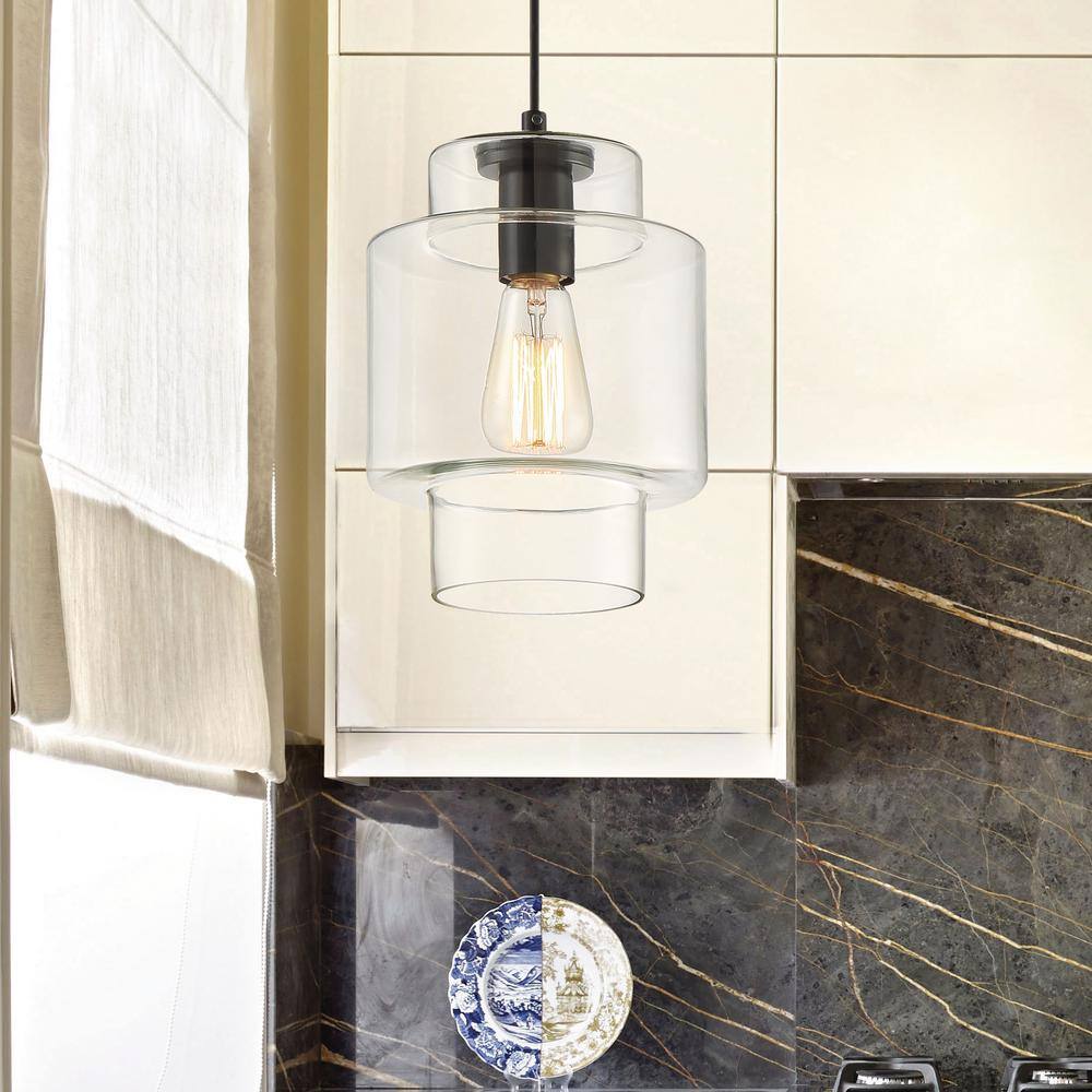 Vanity Art Belfort 1-Light Black Pendant with Glass Globe Shade 20041BK ...