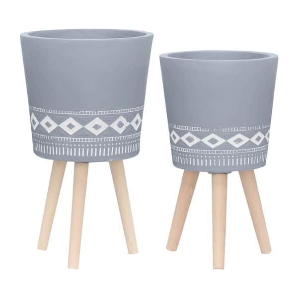Flynama S/2 11/15in. Terrazzo Planter W/Wood Legs in Gray JY-B079106820 ...