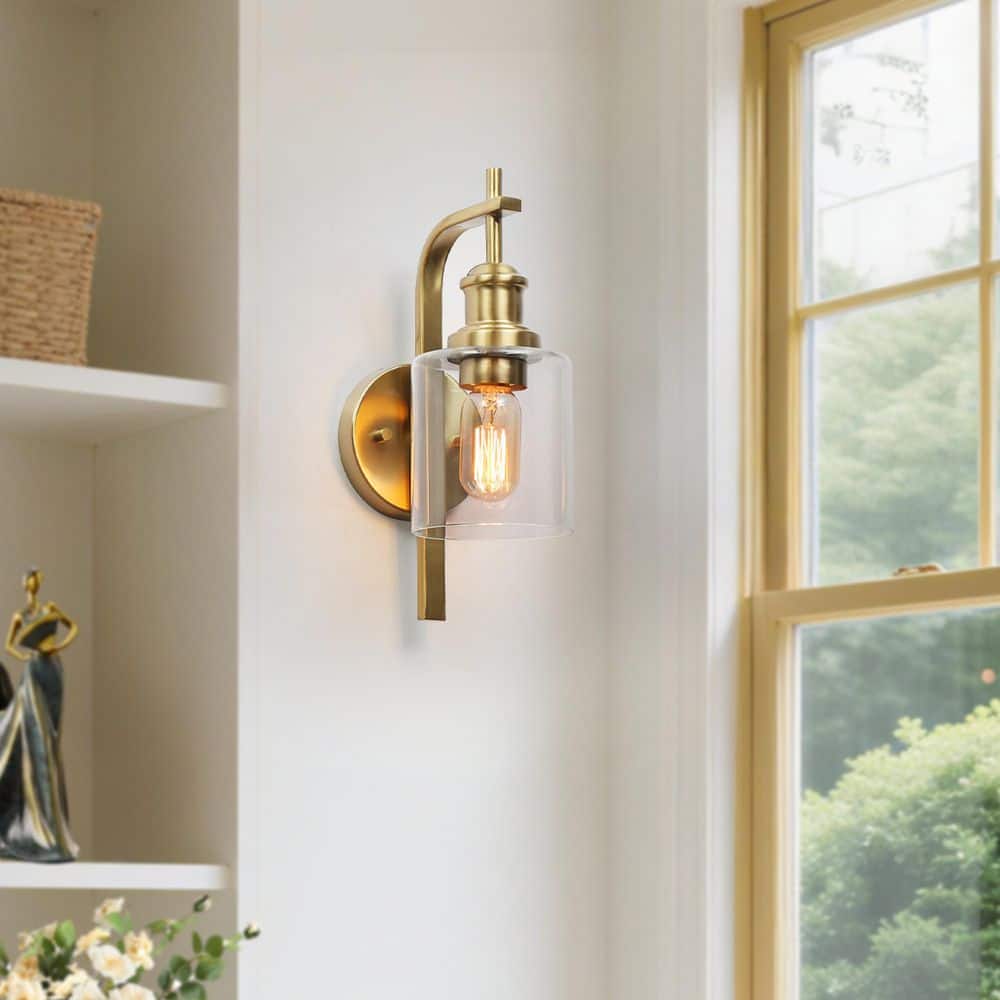 LNC Alvra 1-Light Plated Natural Brass Hallway Bedroom Wall Sconce with ...