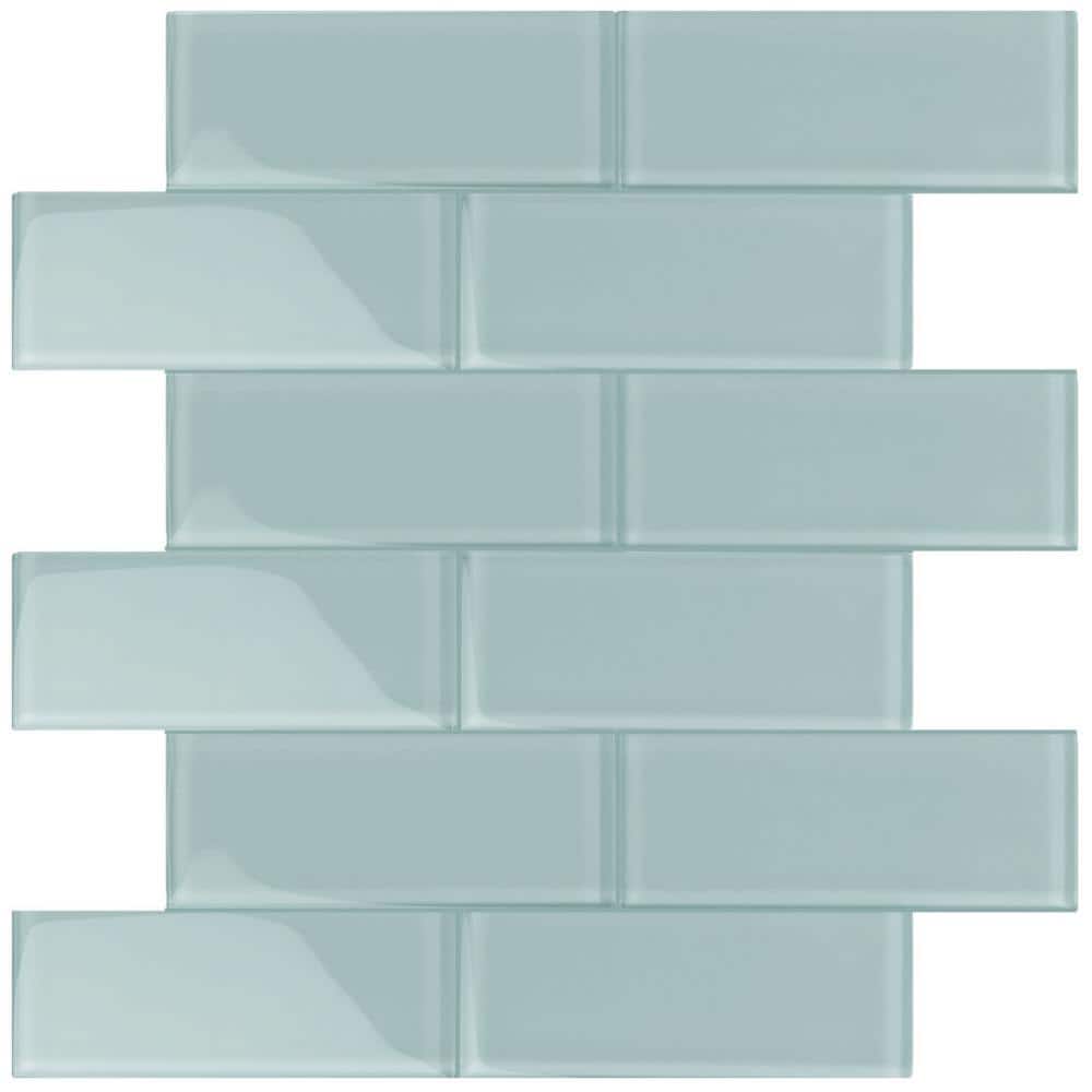 Apollo Tile Light Blue 3-in. x 12-in. Polished Glass Mosaic Floor and ...