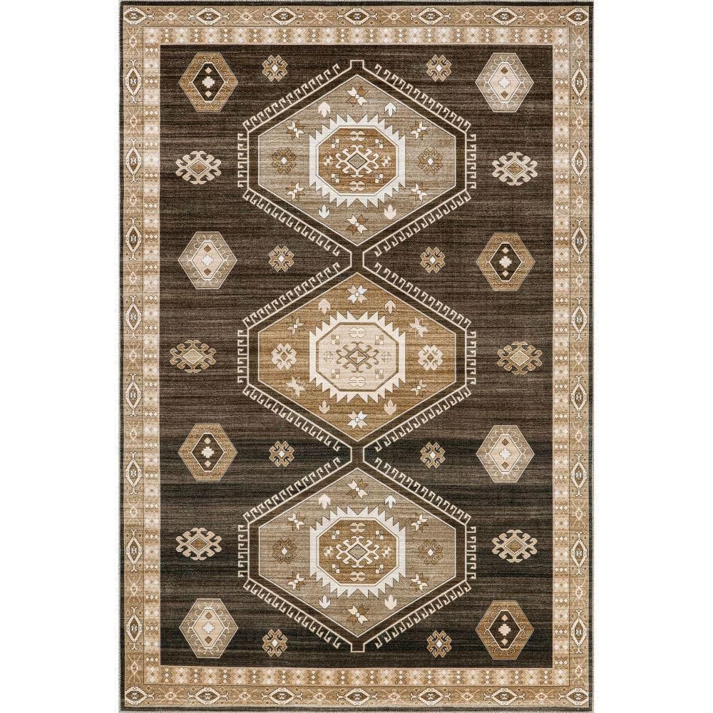RUGS USA Taro Medallion Machine Washable Dark Brown 6 ft. x 9 ft ...
