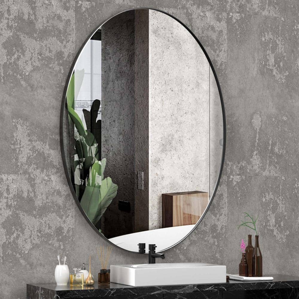 PAIHOME 24 in. W x 36 in. H Large Oval Mirror Stainless Steel Framed ...