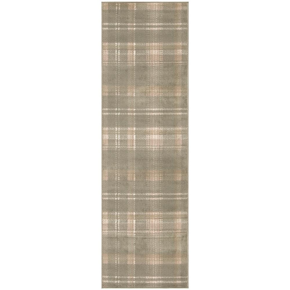 Nourison Grafix Olive 2 ft. x 8 ft. Plaid Contemporary Runner Area Rug ...