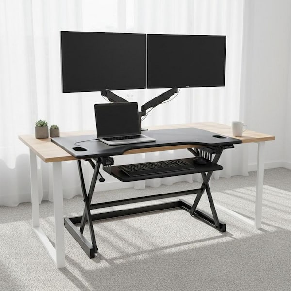 ROCELCO 46 in. W Black Height Adjustable Standing Desk Converter with ...