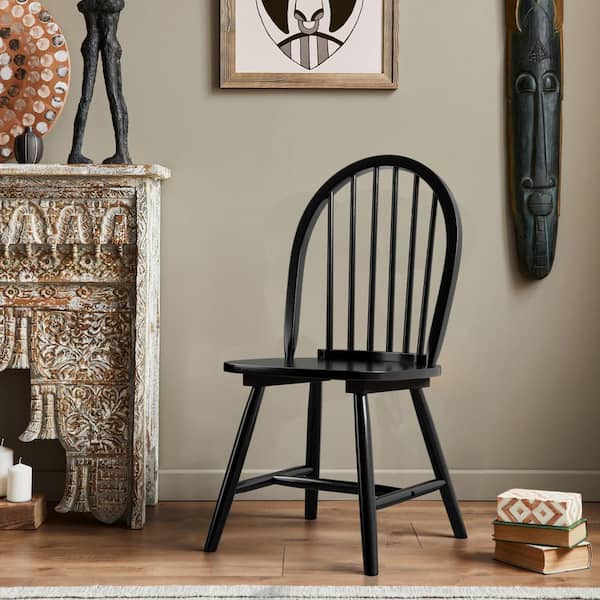 Costway Black Vintage Windsor Dining Side Chair Wood Spindleback Kitchen Room Set of 4 2 TH6B78 10NMW The Home Depot