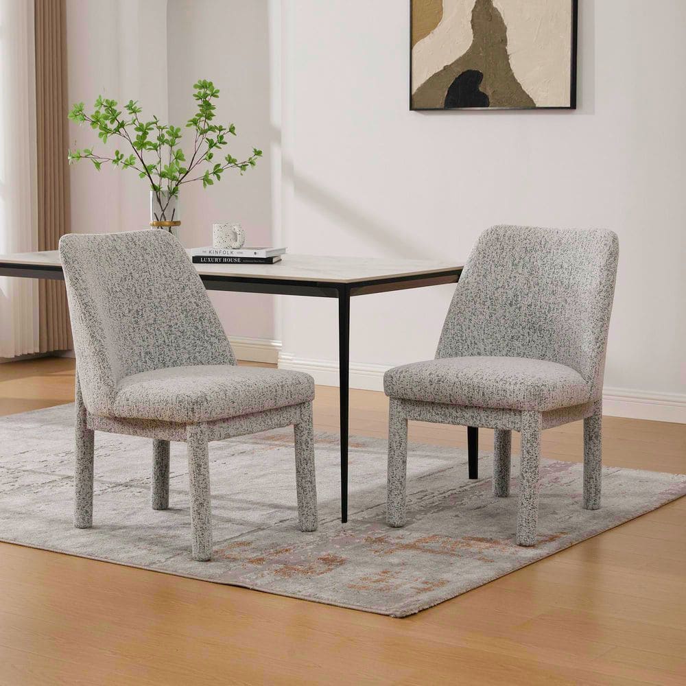 Seafuloy Set of 2 Gray Chenille Upholstered Dining Chair with Solid ...