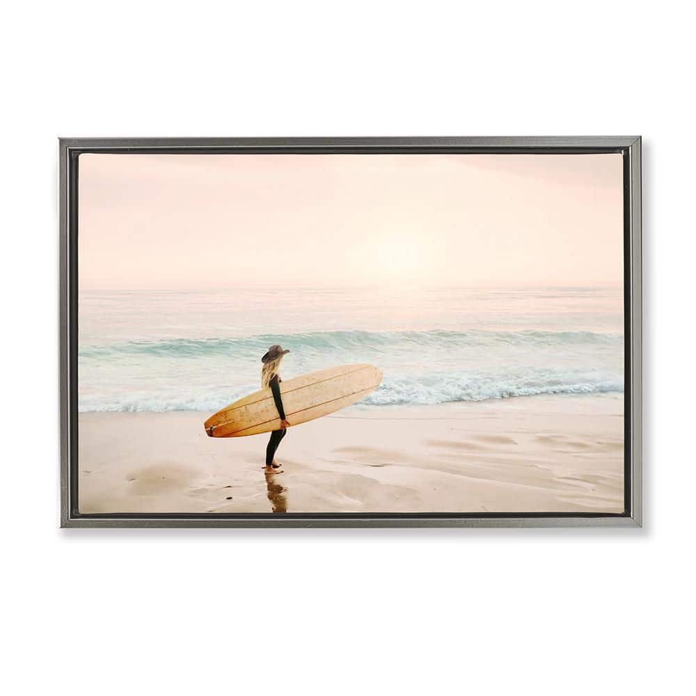 Stupell Industries Surfer Cowgirl on Beach by Sisi and Seb 1 Piece Gray ...