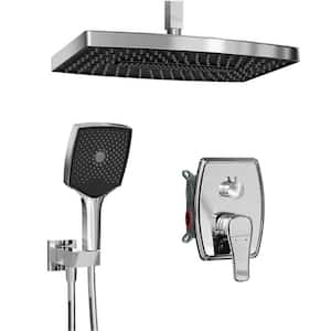 MYCASS Single Handle 3-Spray Patterns 14 in. Rain Shower Head Shower ...