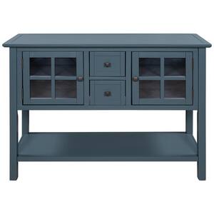 ANBAZAR 49 in. Blue Rectangle Distressed Wood Top Console Table with ...