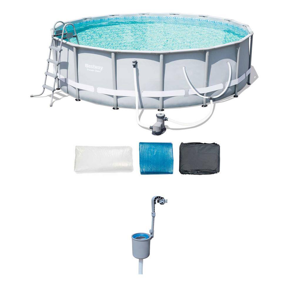 Bestway 16 ft. Round 48 in. D Steel Pro Frame Hard Side Pool Set Plus ...