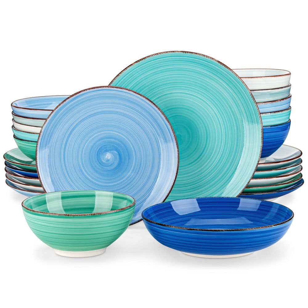 vancasso 24-Piece Multi-Blue Color Stoneware Dinnerware Set Service for ...