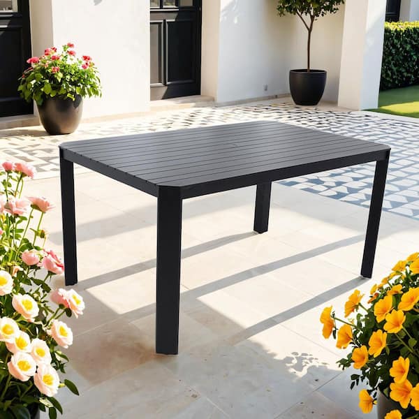59 in. Modern Aluminium Outdoor Table with Alternating Wide and Narrow ...
