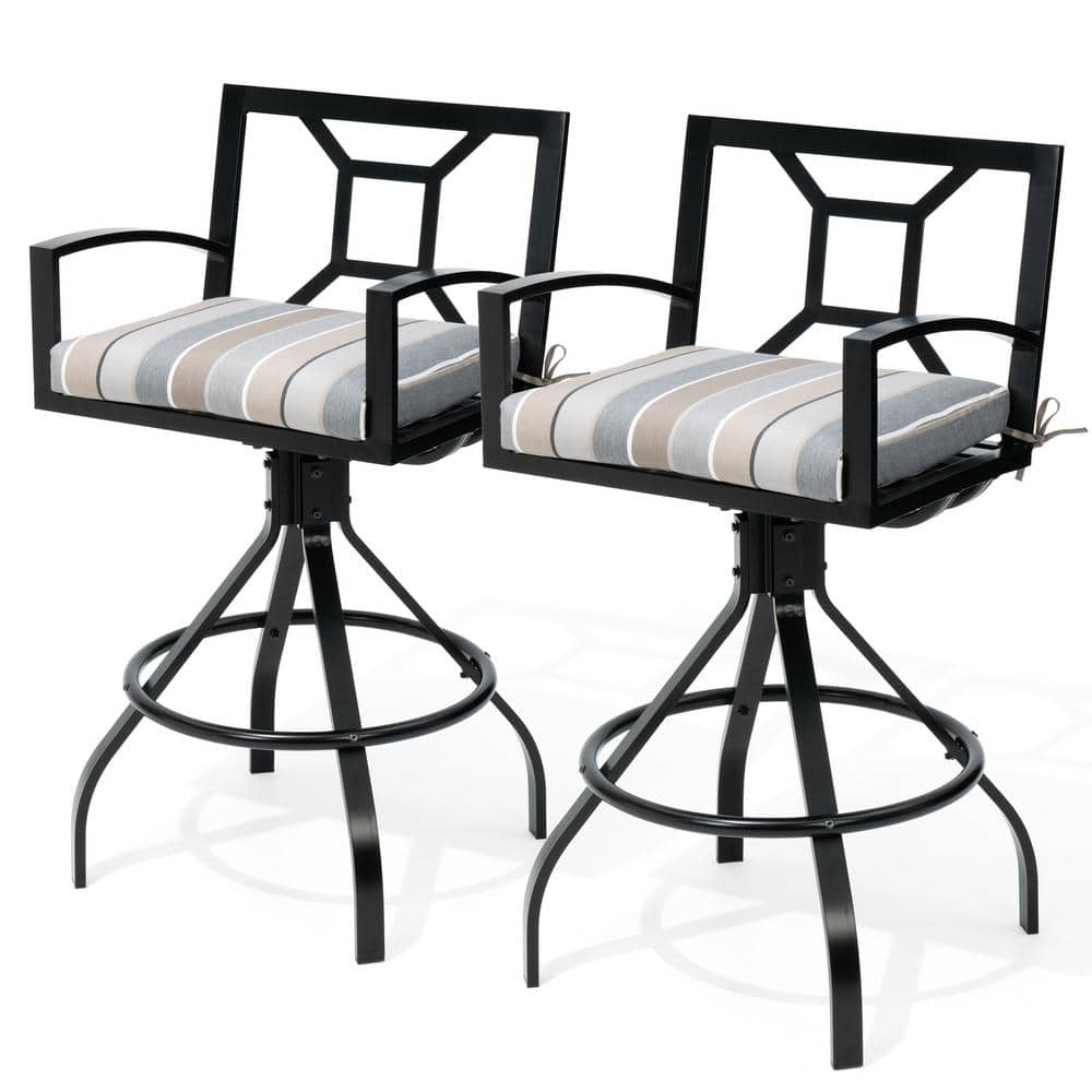Pellebant Swivel Outdoor Aluminum Outdoor Bar Stool with Char Sunbrella ...