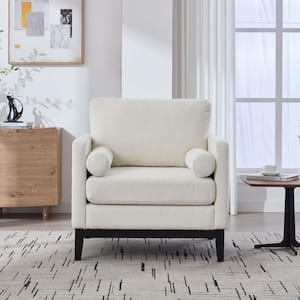 JAYDEN CREATION Ismenus Ivory Upholstered Mid Century Modern Club Chair ...