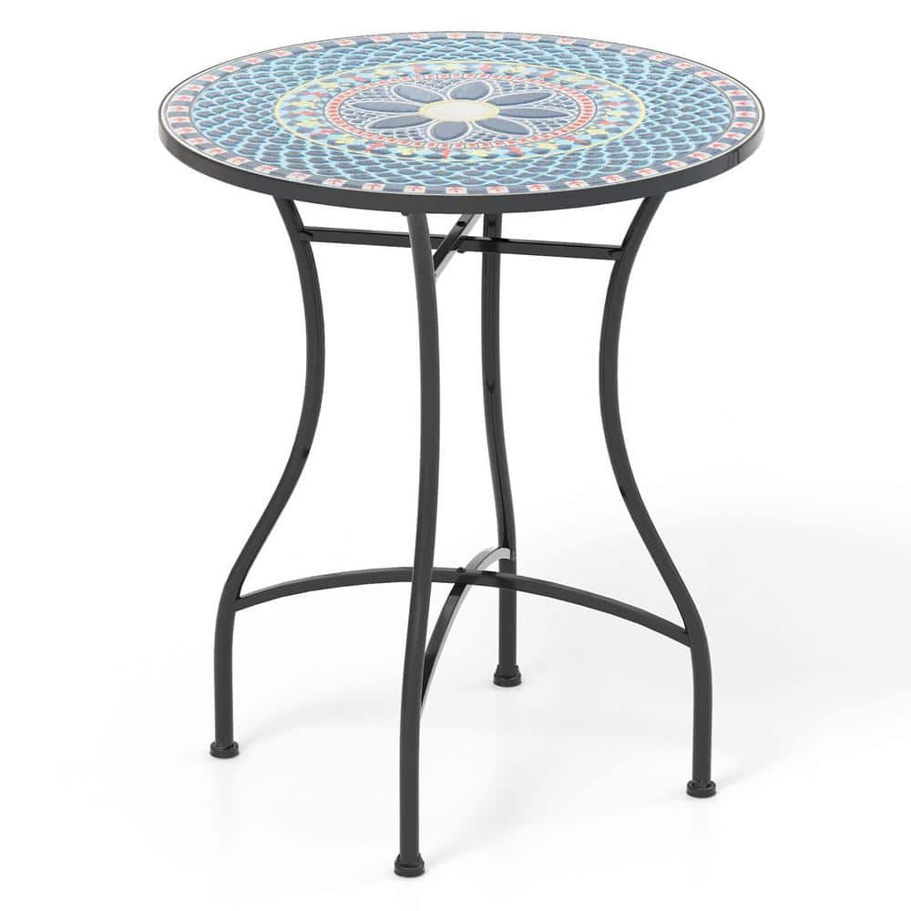 Gymax Round Metal 24 Inch Outdoor Bistro Table with Ceramic Tile ...