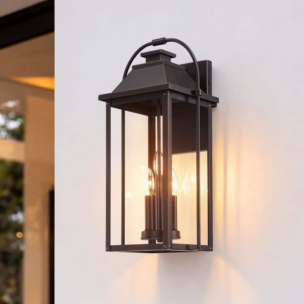 TRUE FINE Silos 3-Light 22.5 in. Bronze Outdoor Wall Lantern Light ...