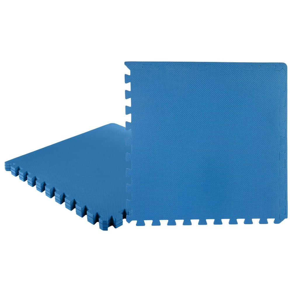 Blue 24 in. W x 24 in. L x 0.5 in. T Foam Interlocking Floor Mat Tiles ...
