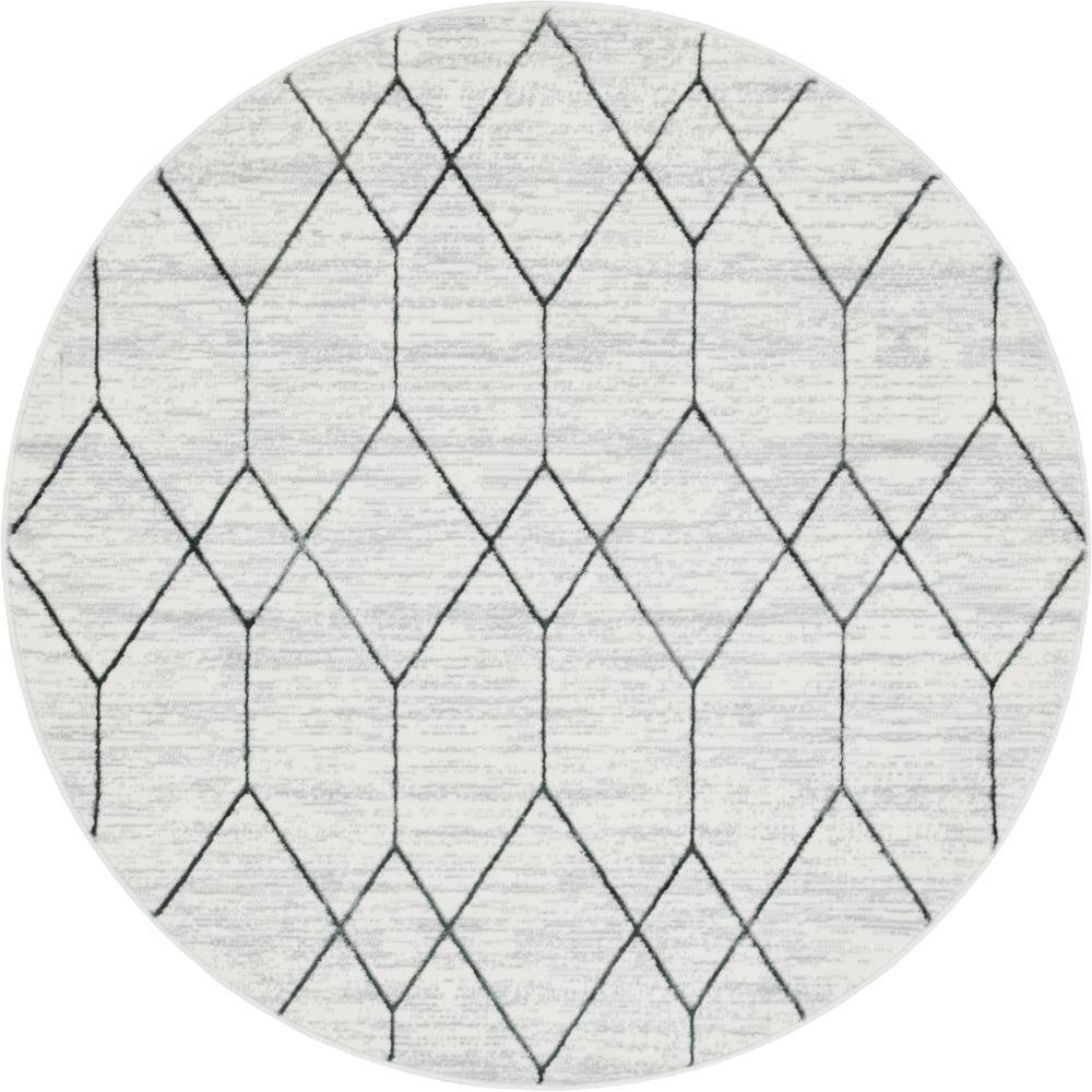 Unique Loom Matrix Trellis Deco White 3 ft. 3 in. x 3 ft. 3 in. Round ...