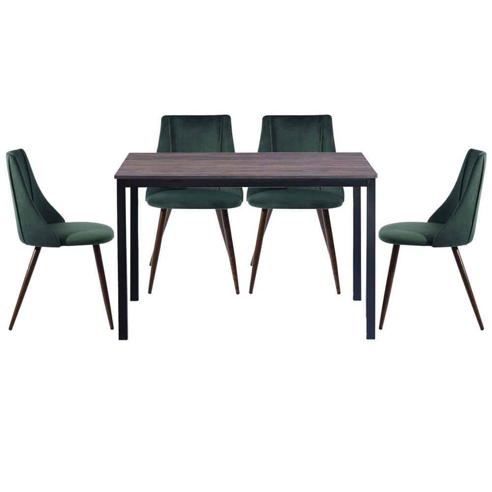 Homy Casa Brandt Smeg Green 5-Pieces Rectangle MDF Walnut Top Dining ...