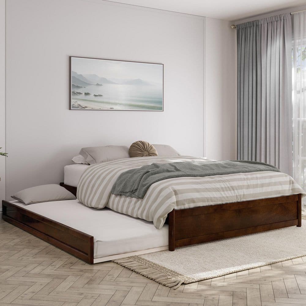AFI Barcelona Walnut Brown Solid Wood Frame Queen Panel Platform Bed ...