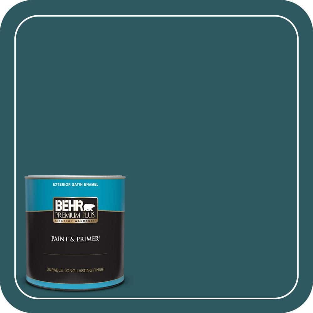 BEHR PREMIUM PLUS 1 qt. #QE-47 Petro Blue Satin Enamel Exterior Paint ...