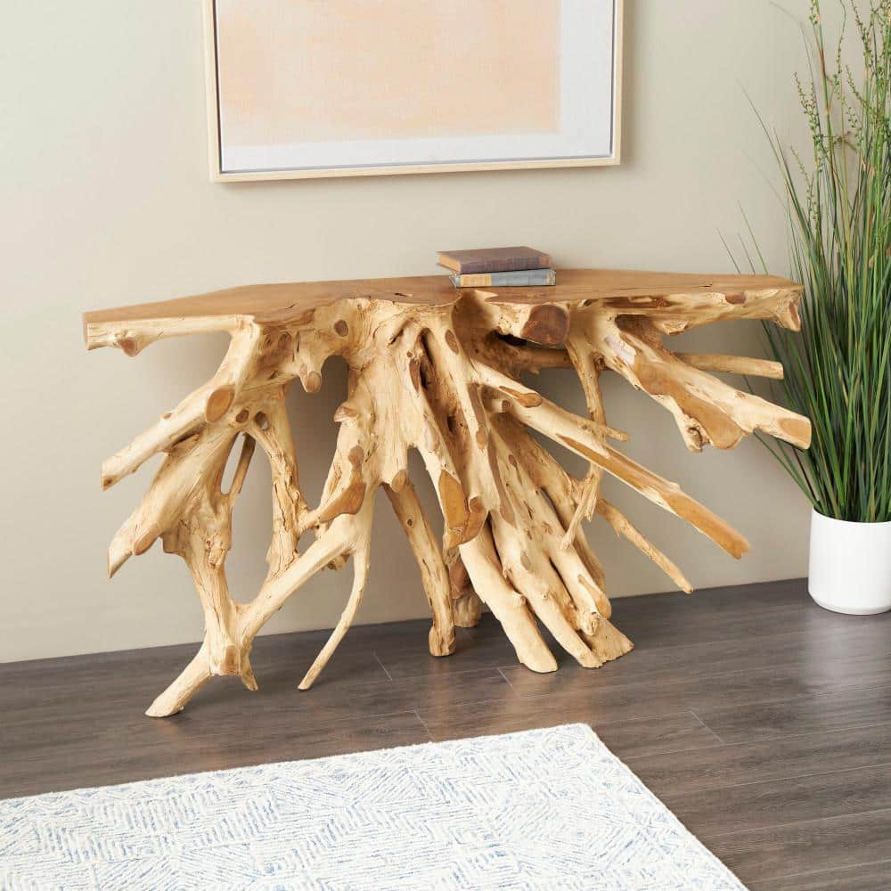 Litton Lane 48 in. Handmade Brown Specialty Teak Wood Live Edge Tree ...