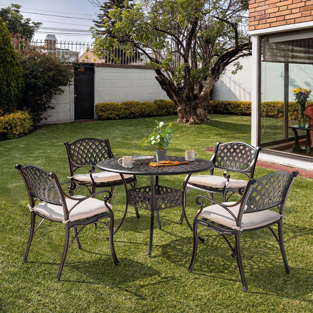Nuu Garden Black with Gold-Painted Edges 5-Piece Cast Aluminum Outdoor ...