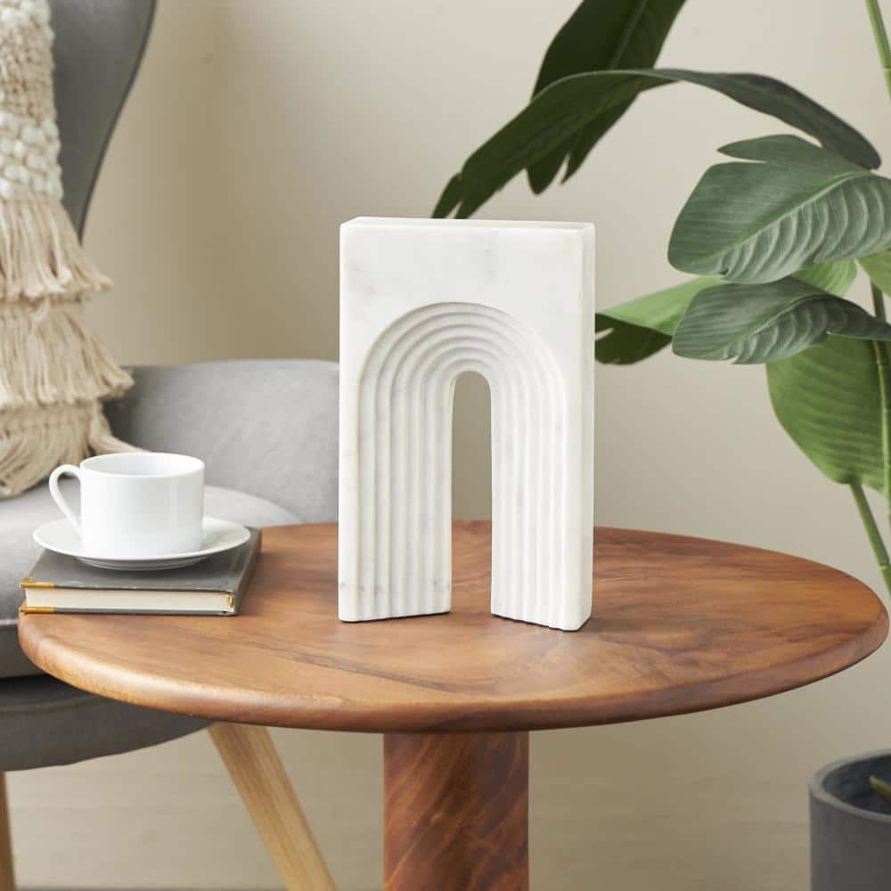 Litton Lane White Marble Rectangular Geometric Sculpture with Arched Groove Interior 13922 - The ...