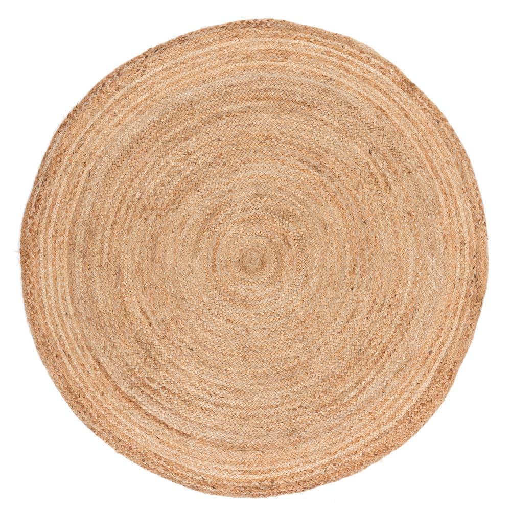 SAFAVIEH Cape Cod Natural 10 ft. x 10 ft. Round Solid Color Border Area ...