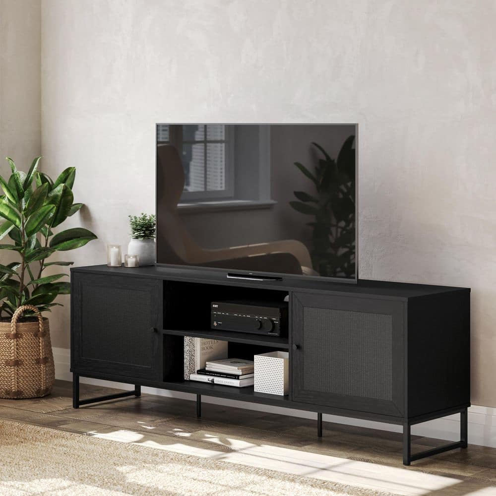 Carnegy Avenue Malaki Black TV Stand Entertainment Center Fits TV's Up ...