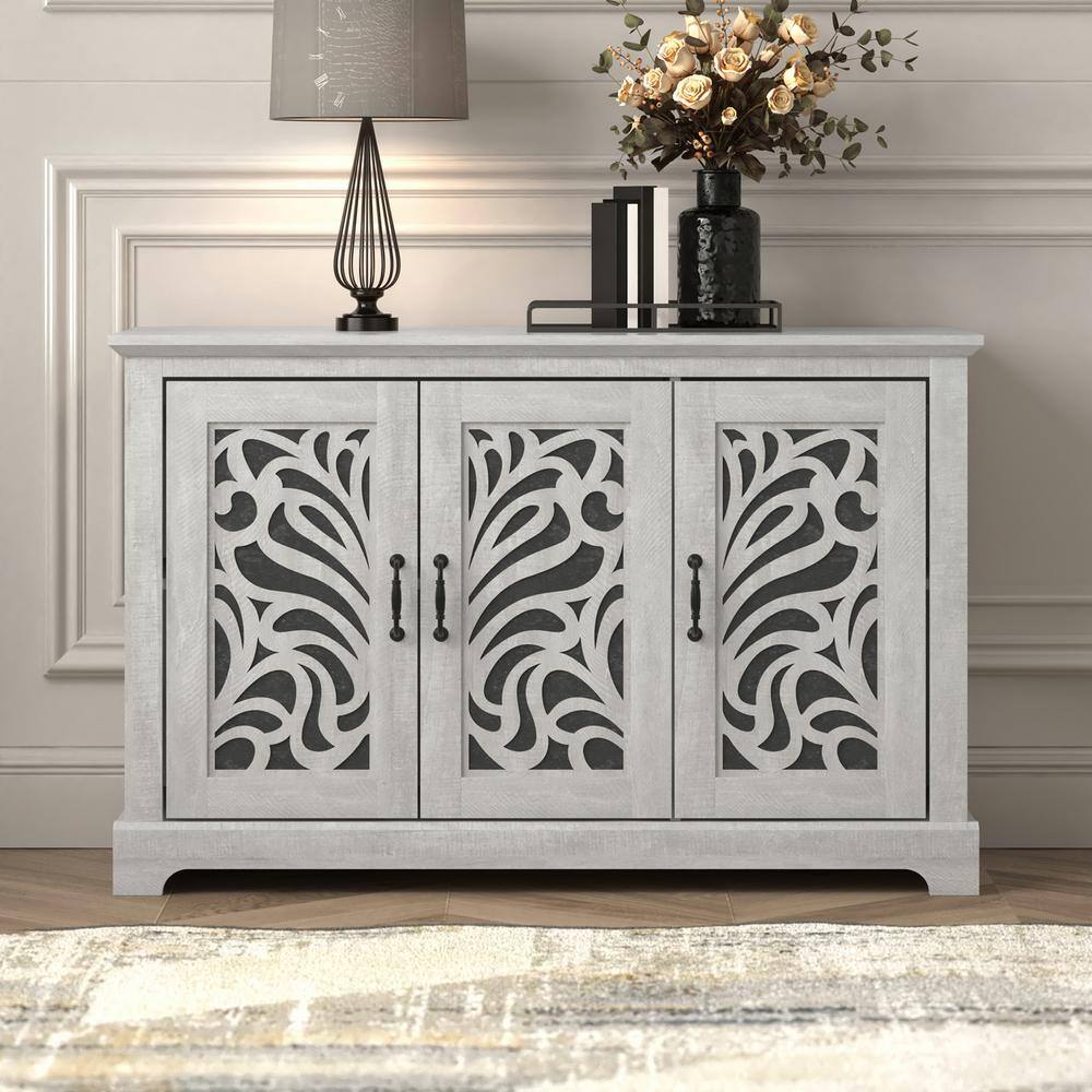 GALANO Frenzy Dusty Gray Oak Wood 45.7 in. 3 Door Wide Accent Sideboard ...