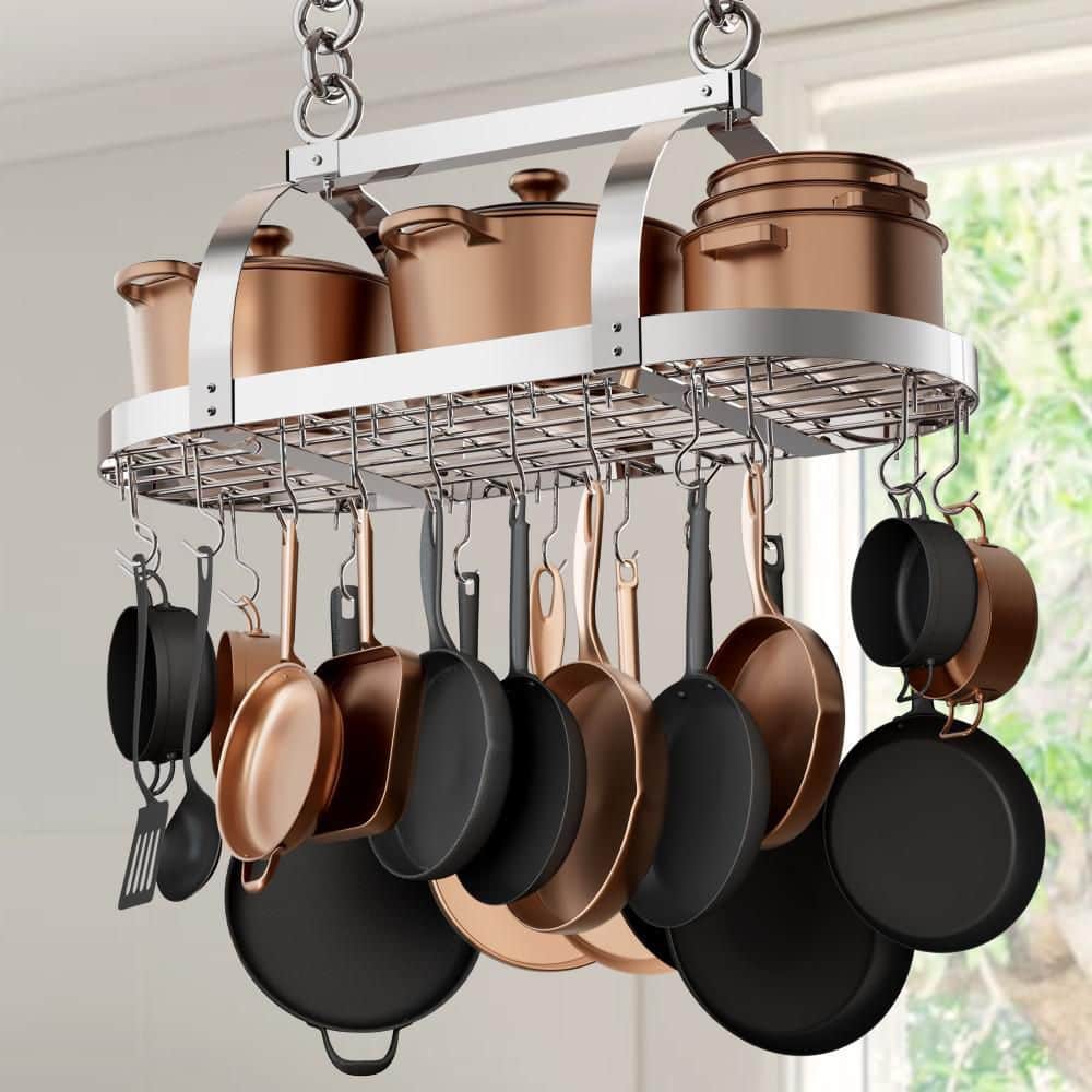 KES Chrome Ceiling Oval Pot Rack for Kitchen with 20 S Hooks ...