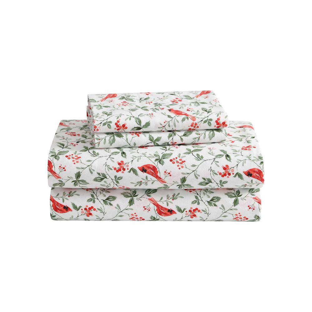 Laura Ashley Jolly Cardinals 4-Piece Evergreen/Red Flannel King Sheet ...