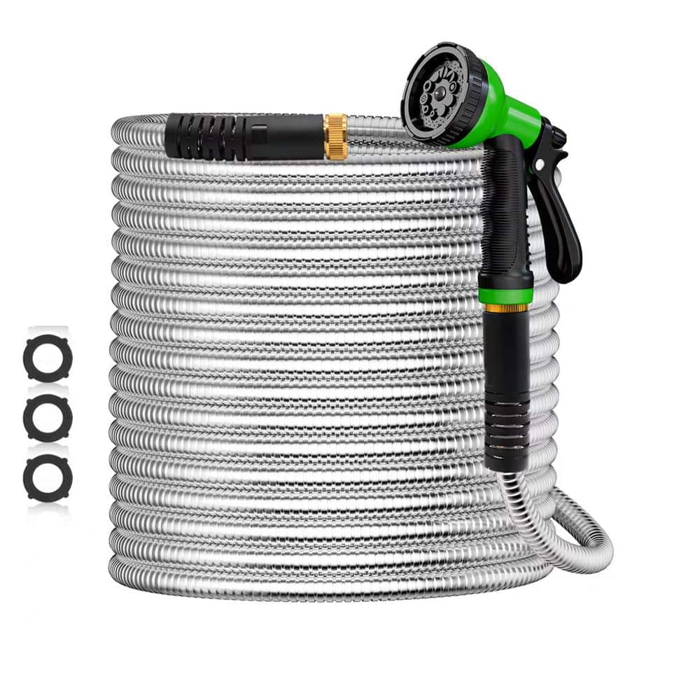 WeGuard 5/8 in. Dia. x 100 ft. Metal Garden Hose Stainless Steel Heavy ...