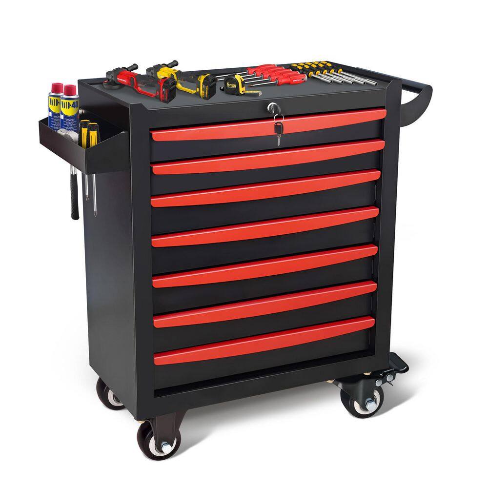 Damodpoy Tool Storage 24 in. D x 13 in. W 7-Drawer Black Iron Rolling ...