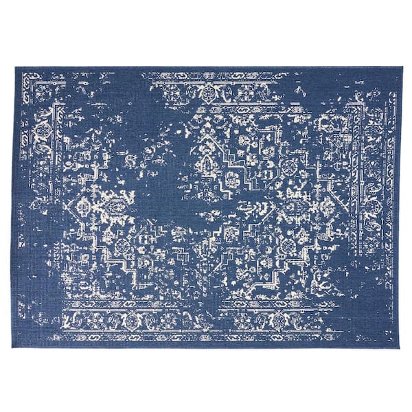 DIRECT WICKER Marilyn Blue 6.3 ft. x 8.4 ft. Distressed Area Rug DW ...