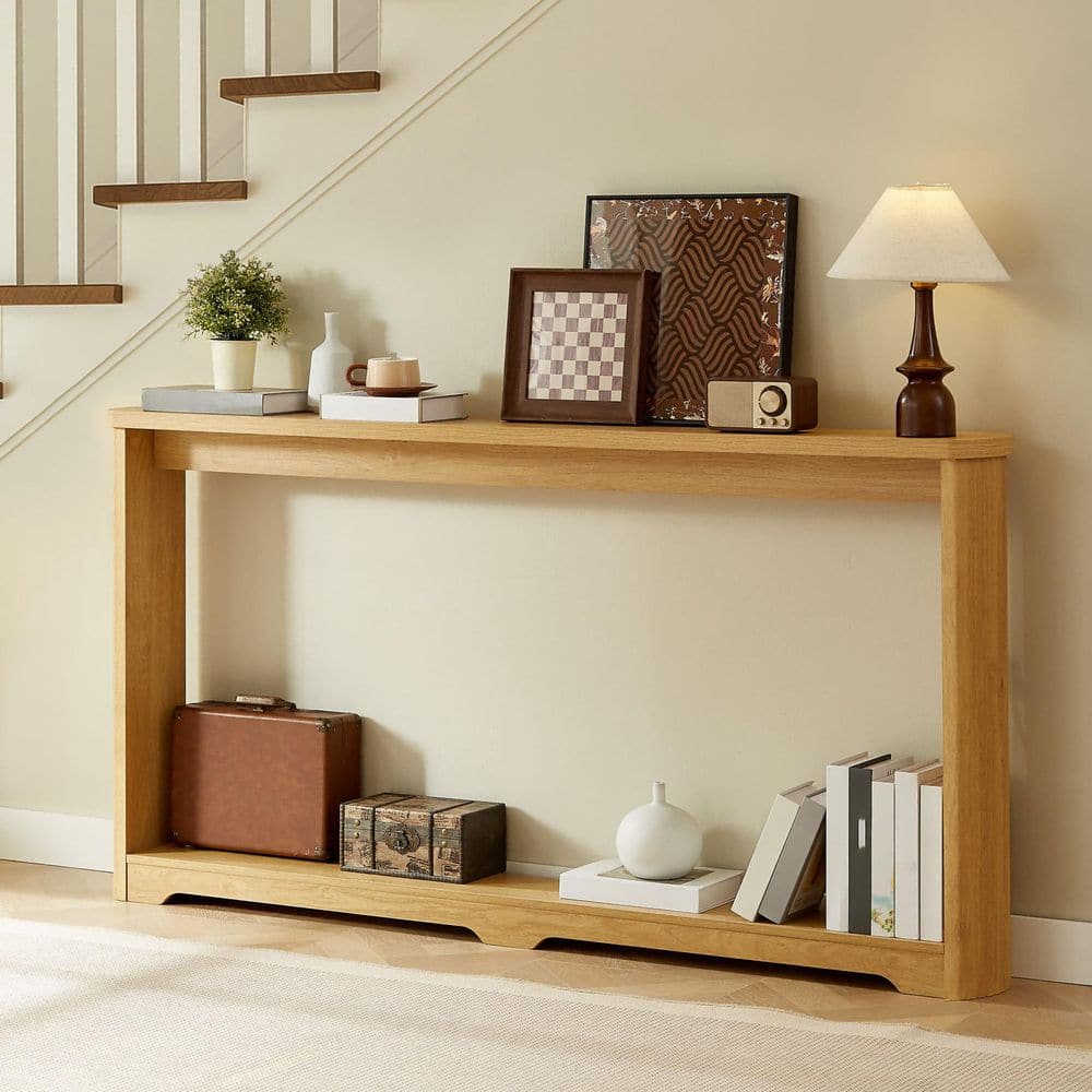 Seafuloy 70 in. Narrow Rectangle Natural MDF Console Table with ...