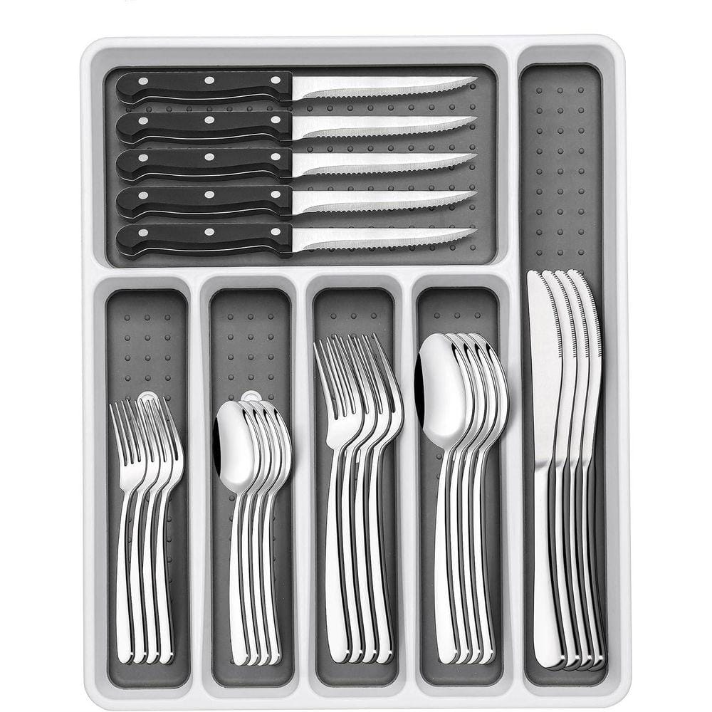 Whatseaso 49-Piece Silver Stainless Steel Kitchen Heavy Duty Flatware ...