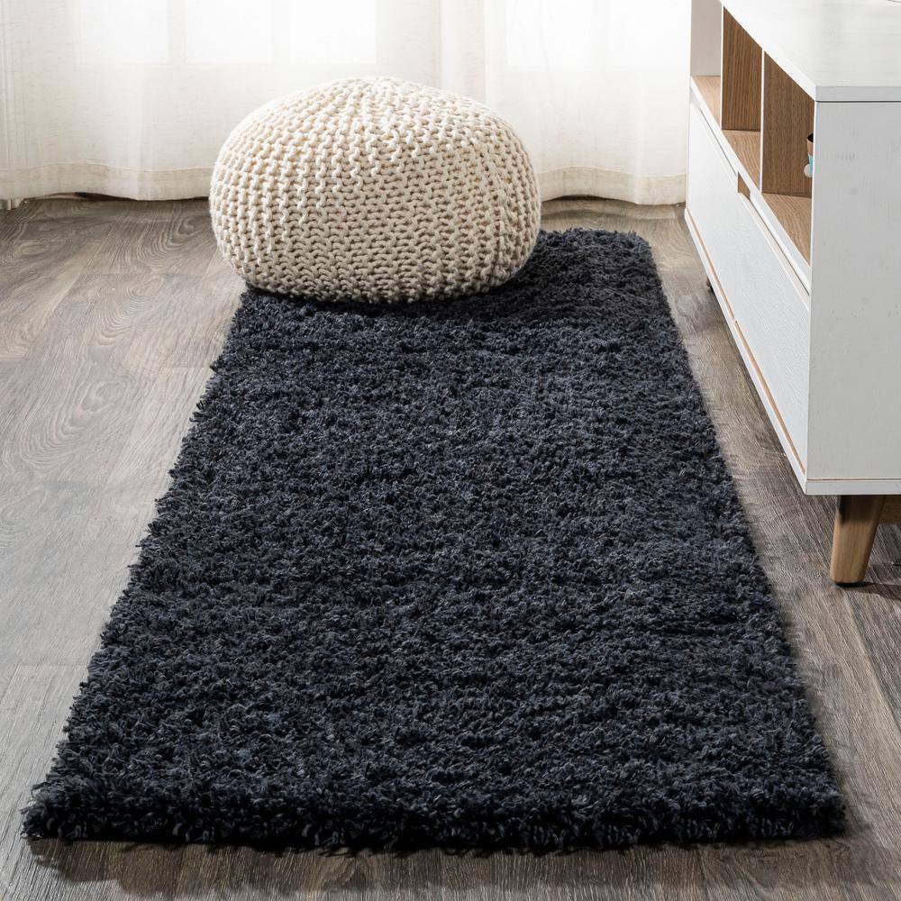 JONATHAN Y Groovy Solid Shag Dark Gray 2 ft. x 8 ft. Runner Rug CLD100G ...
