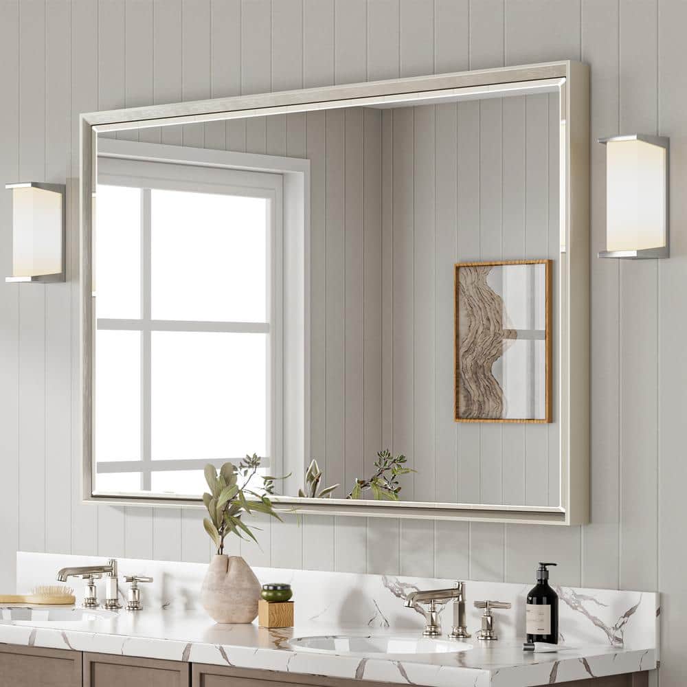 QueenFun 48 in. W x 36 in. H Rectangular Framed Aluminum Beveled Edge ...