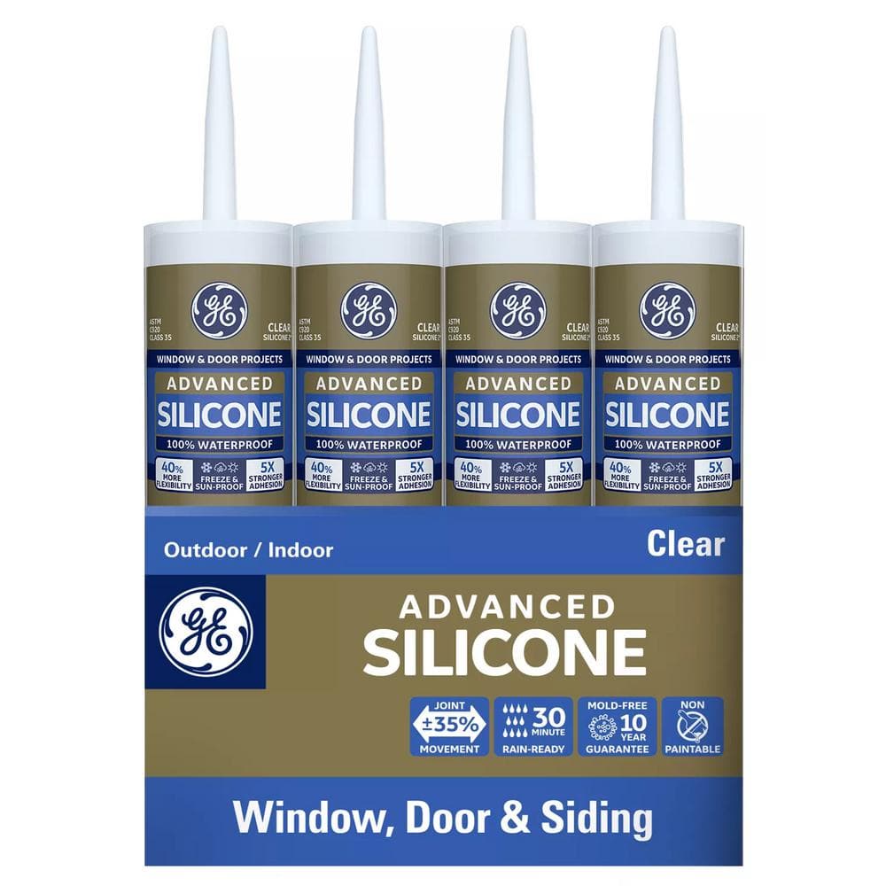 GE Advanced Silicone 2 Caulk 10.1 oz Window and Door Sealant Clear (12 ...