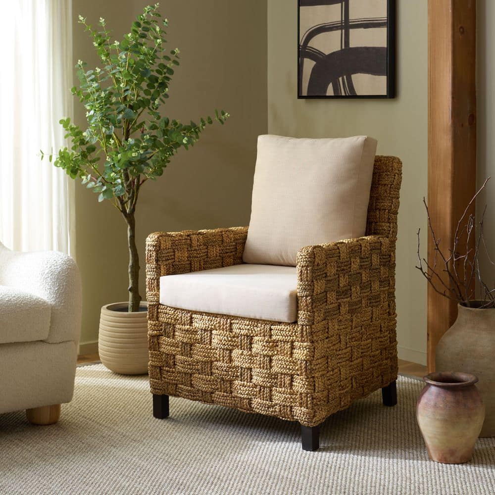 SAFAVIEH Gregory Fabric Natural/Beige Arm Chair CWK2031A - The Home Depot