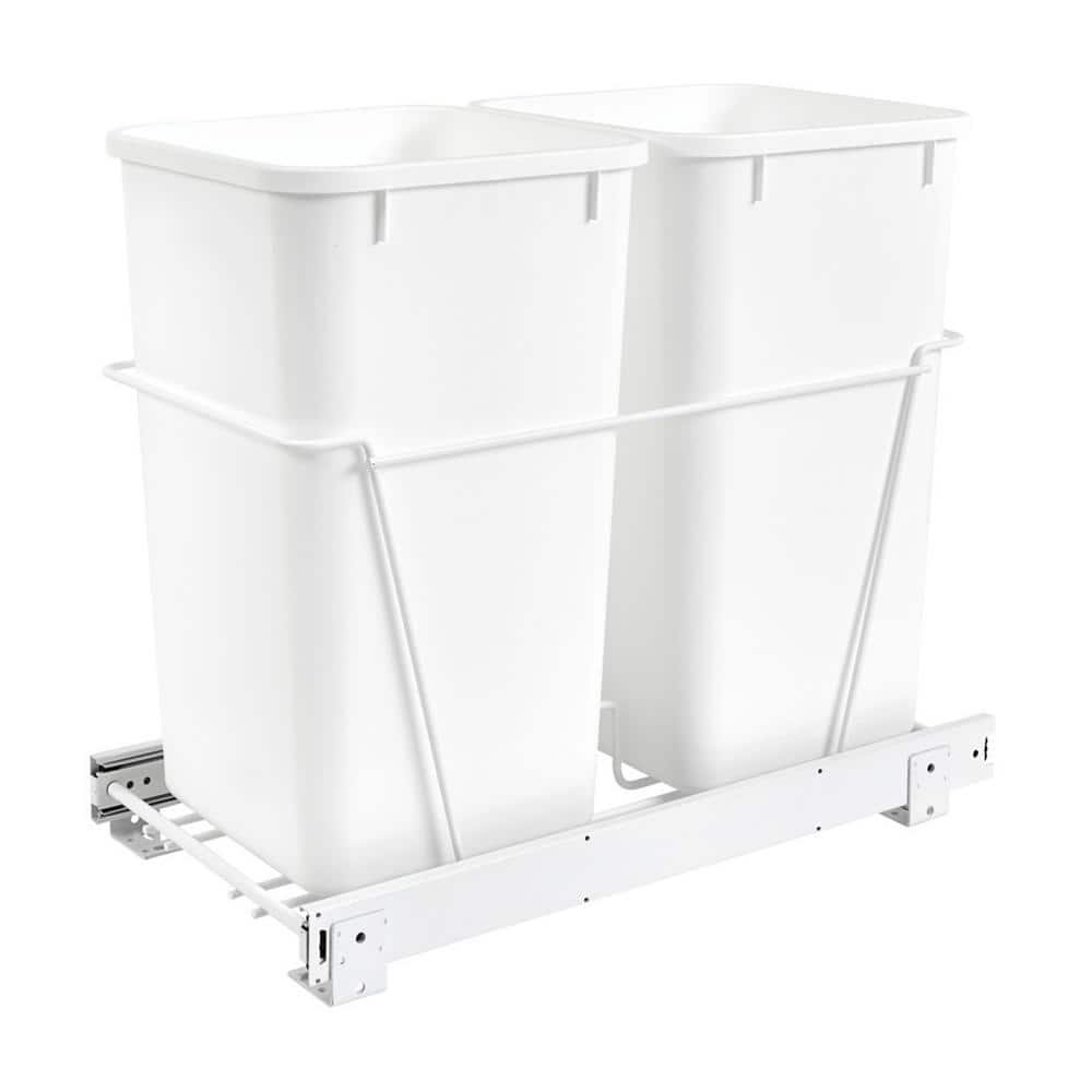Rev-A-Shelf White Double 27 Qt Pullout Trash Can for Kitchen Cabinet RV ...