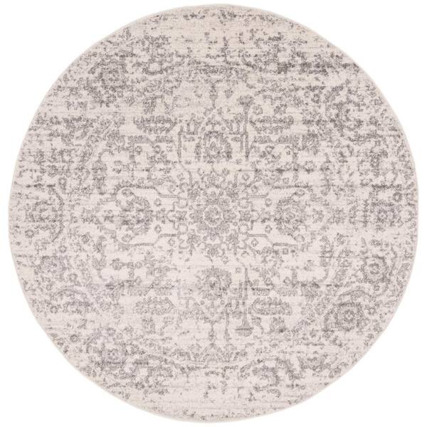 SAFAVIEH Madison Silver/Ivory 3 ft. x 3 ft. Distressed Border Round ...