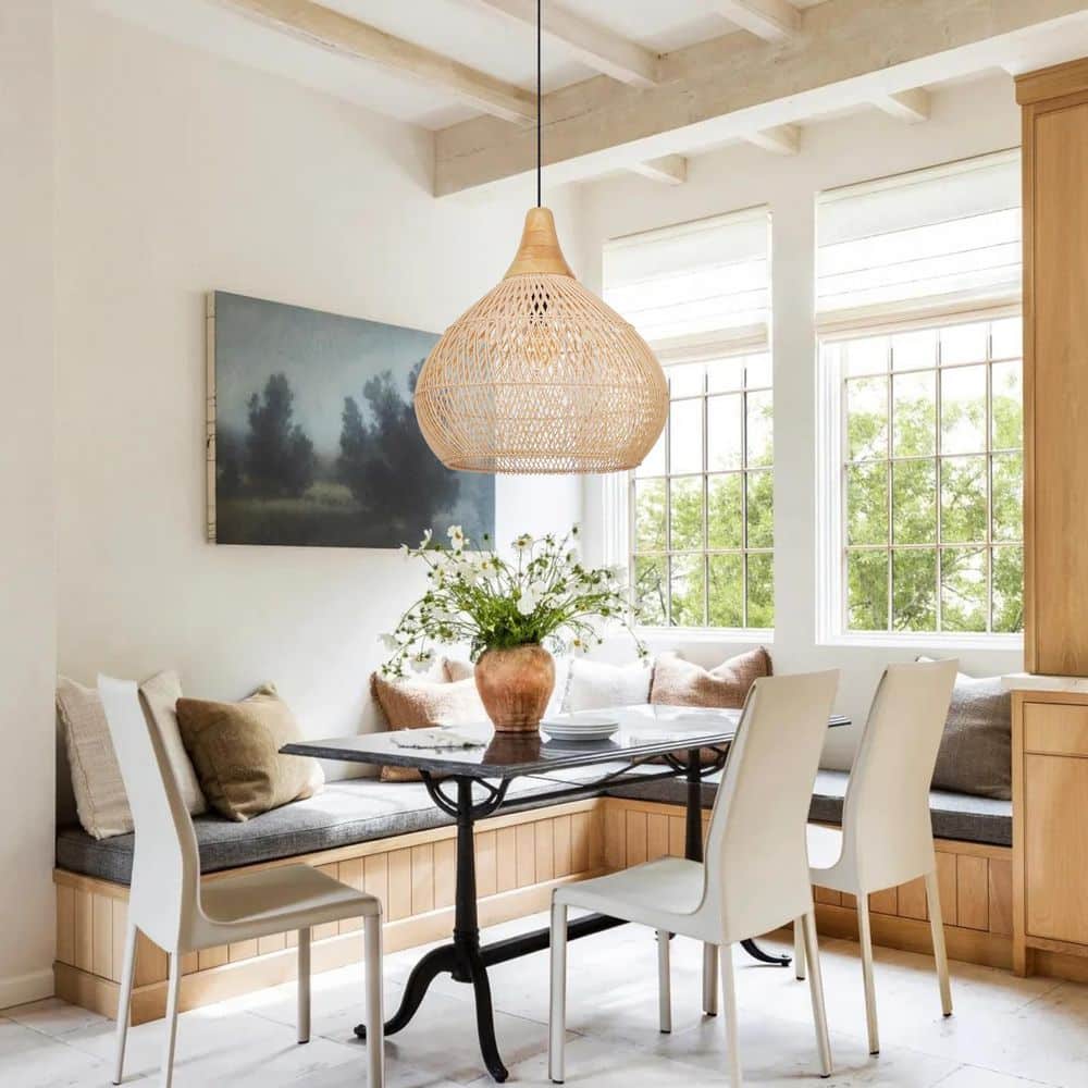 ARTURESTHOME 1 Light Natural Brown Hand-Woven Rattan Pendant Light with ...