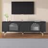 Clihome Contemporary Black TV Stand with Adjustable Shelves and Arch ...